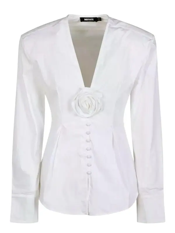 ROTATE BY BIRGER CHRISTENSEN Floral-applique V-neck Shirt - White