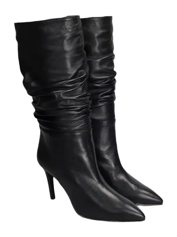 VIA ROMA 15 Ruched Pointed-toe Stiletto Boots - Black