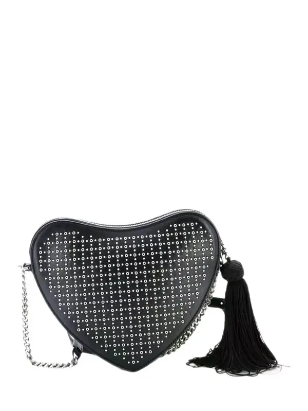 Saint Laurent Love Heart Tassel Chain Bag Studded Leather Small Shoulder Bag - Black