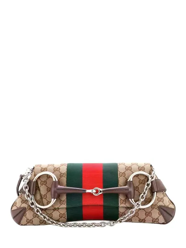 Gucci Horsebit Web Chain Gg Canvas Large Clutch Bag - Brown