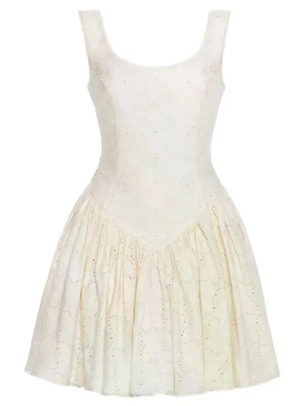 Agua Bendita Pluma Playa Eyelet Mini Dress - Neutrals