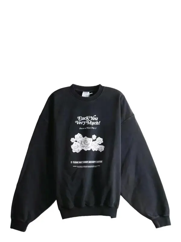 Vetements Floral Print Graphic Crew Neck Sweater - Black
