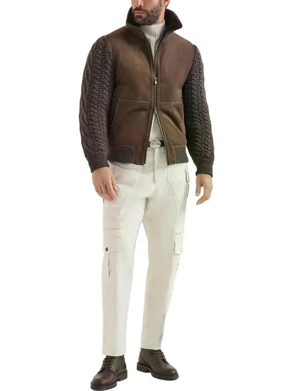 Brunello Cucinelli Suede Shearling And Cashmere Knit Bomber Jacket With Thermore® Padding - Brown