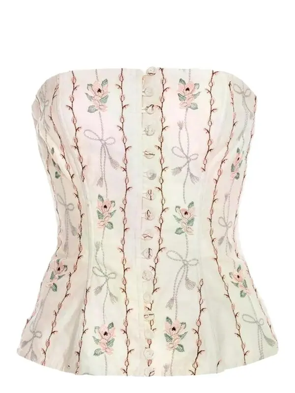 Agua Bendita Embroidered Strapless Top - Neutrals