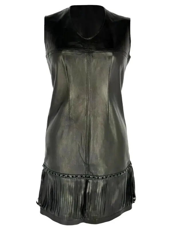 Saint Laurent Fringe Leather Dress - Black