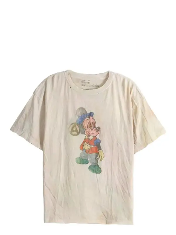 SAITOS 1940s Mickey Graphic-print Distressed T-shirt - Neutrals