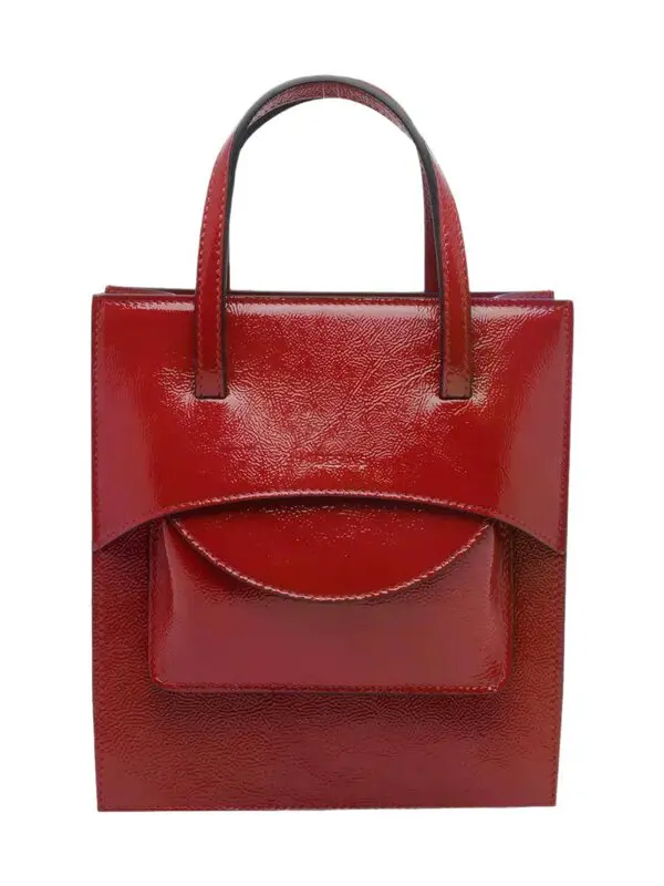 HIDESINS Patent Leather Tote Bag With External Pocket - Red