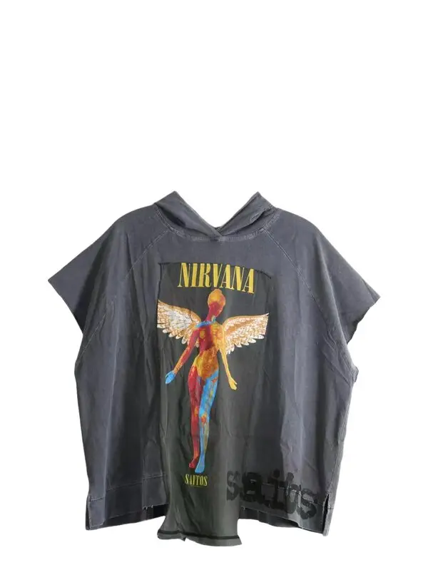 SAITOS X Nirvana Graphic-print Short-sleeve Hoodie - Grey