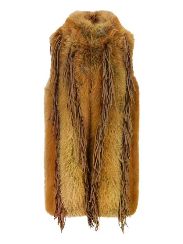 UNCOMMON Fringe-detail Faux-fur Coat - Brown