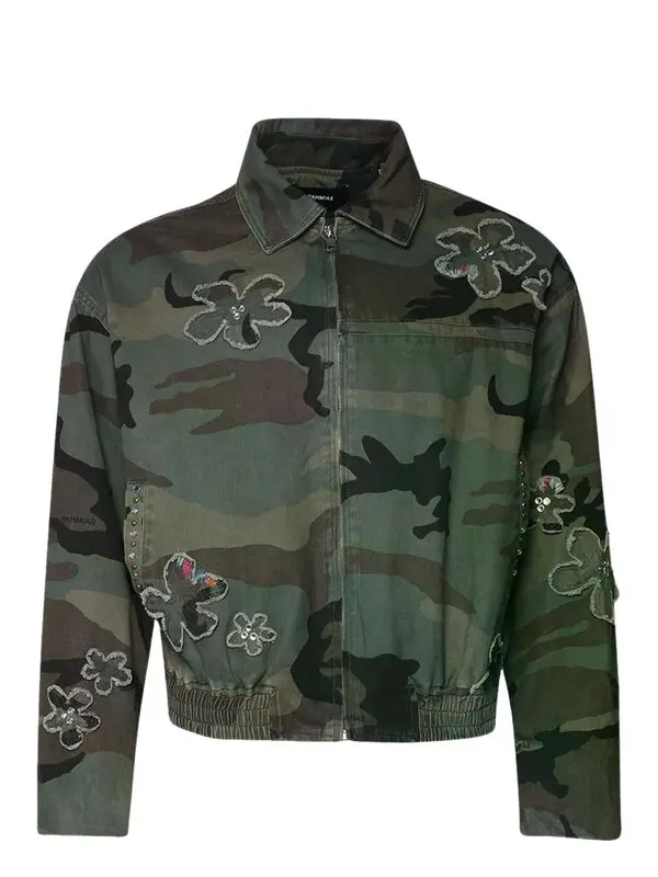 NAHMIAS Crystal-embellished Floral Patch Bomber Jacket - Green