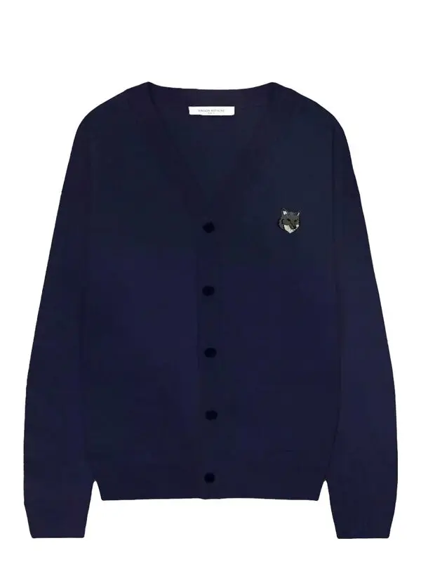 Maison Kitsuné Logo Patch V-neck Cardigan - Blue