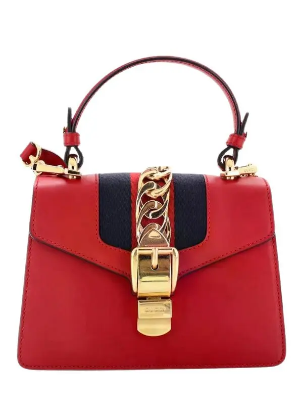 Gucci Sylvie Top Handle Bag Leather Mini Satchel - Red