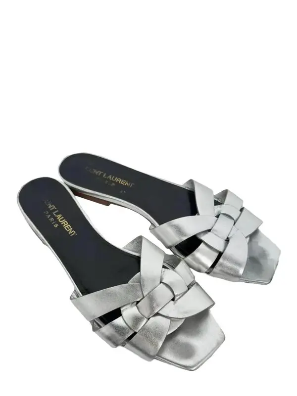 Saint Laurent Tribute Woven Slides - Silver