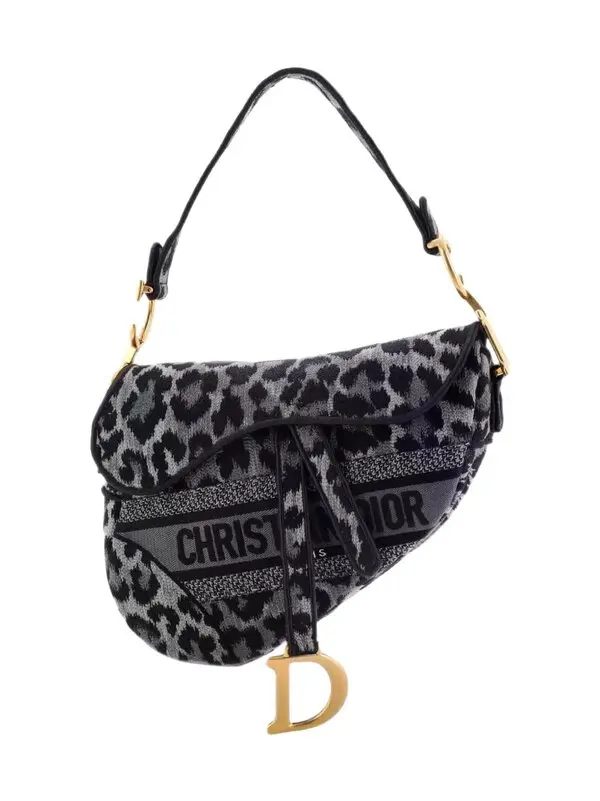 Dior Saddle Handbag Mizza Embroidered Canvas Medium Satchel - Black