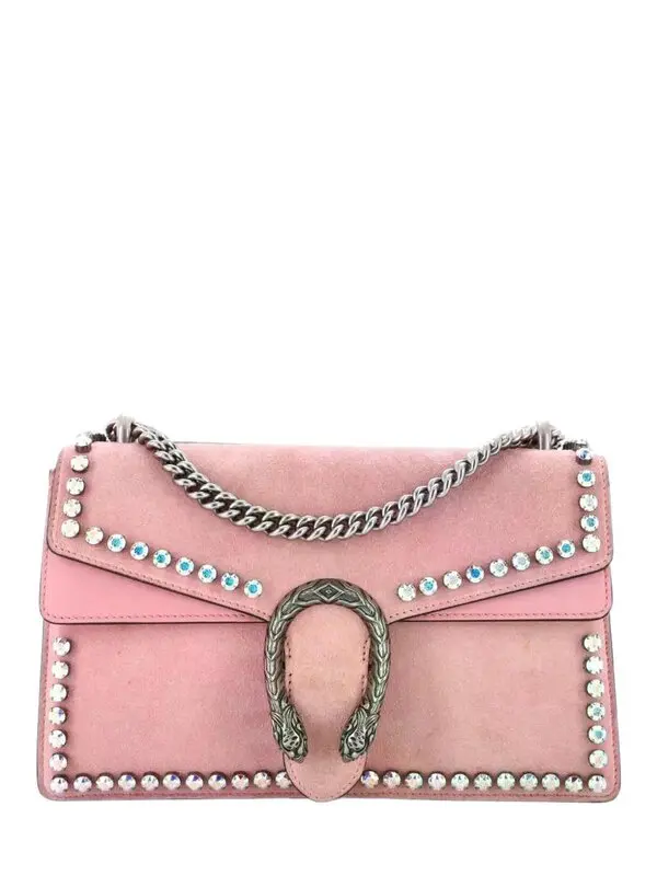 Gucci Dionysus Bag Crystal Embellished Suede Small Shoulder Bag - Pink