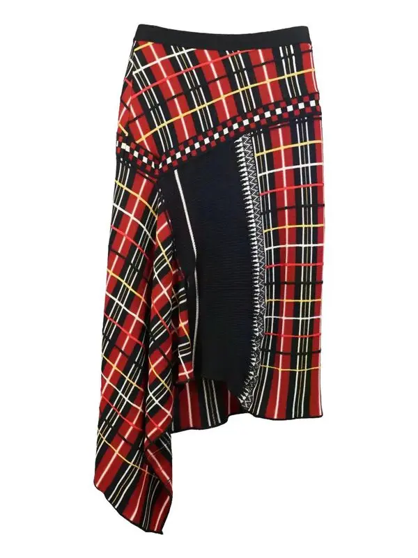 JEAN PAUL GAULTIER Tartan Asymmetric Knit Midi Skirt - Red