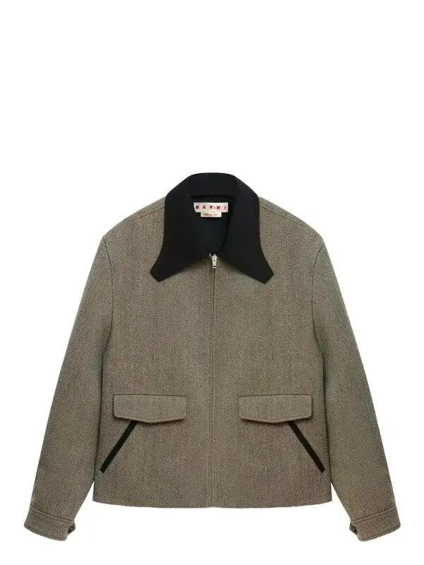 Marni Sculptural Collar Tweed Jacket - Grey