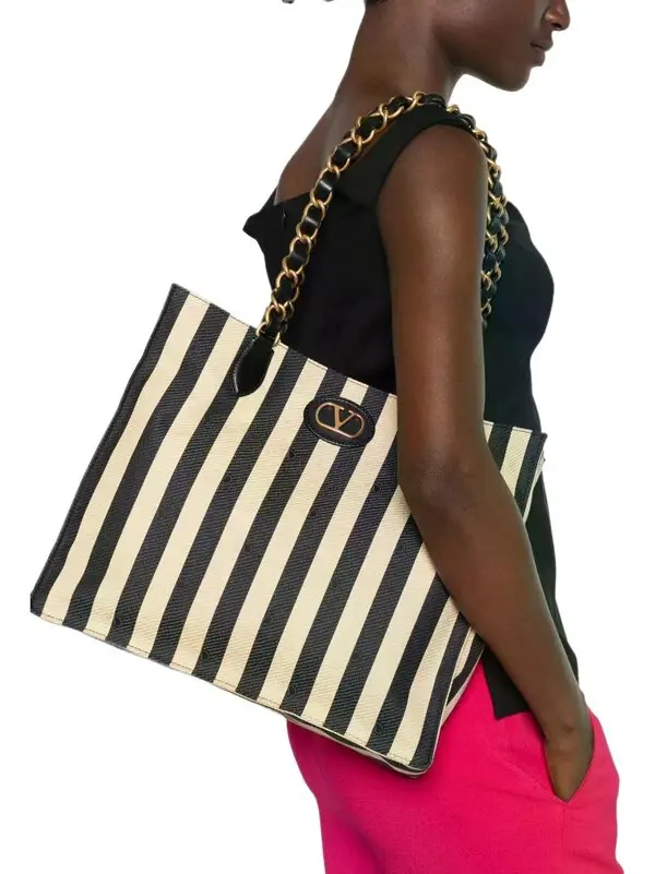Valentino Garavani Vlogo Signature Striped Shoulder Bag - Black