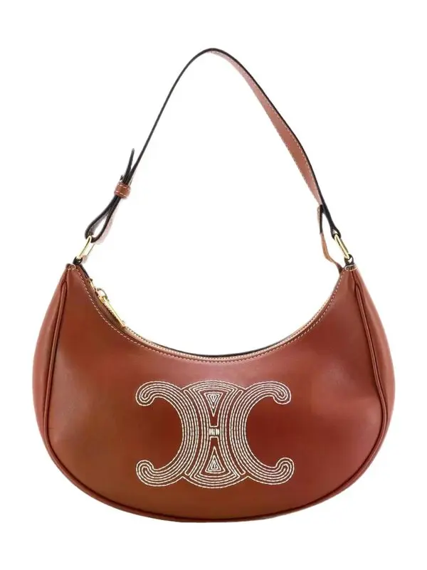 Celine Ava Bag Triomphe Embroidery Leather Shoulder Bag - Brown