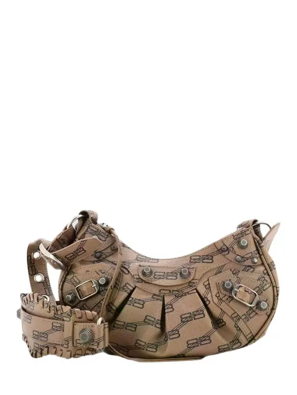 Balenciaga Le Cagole Giant Studs Bb Monogram Coated Canvas Xs Shoulder Bag - Brown