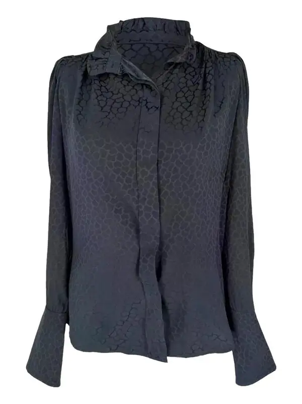 ISABEL MARANT VINTAGE Animal Print Ruffled Collar Blouse - Black