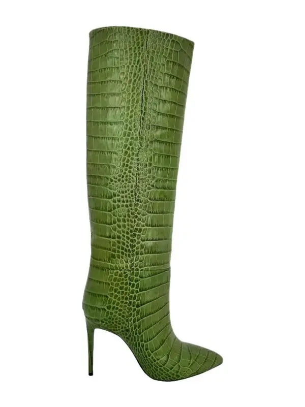 Paris Texas Croc-embossed Knee-length Stiletto Boots - Green