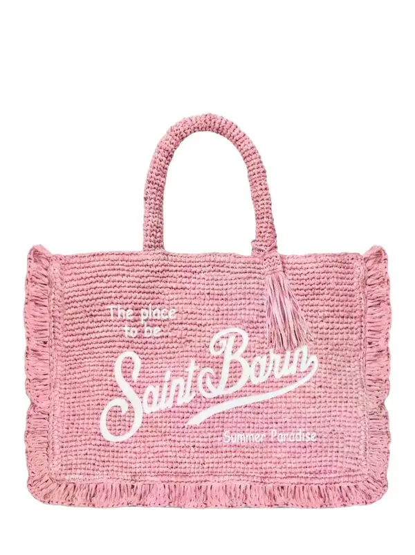 MC2 SAINT BARTH Mini Voalnt Fringed Raffia Tote Bag - Pink