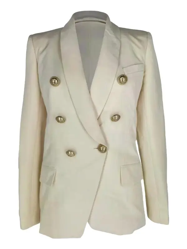 Balmain Double-breasted Fray-trimmed Blazer - Neutrals