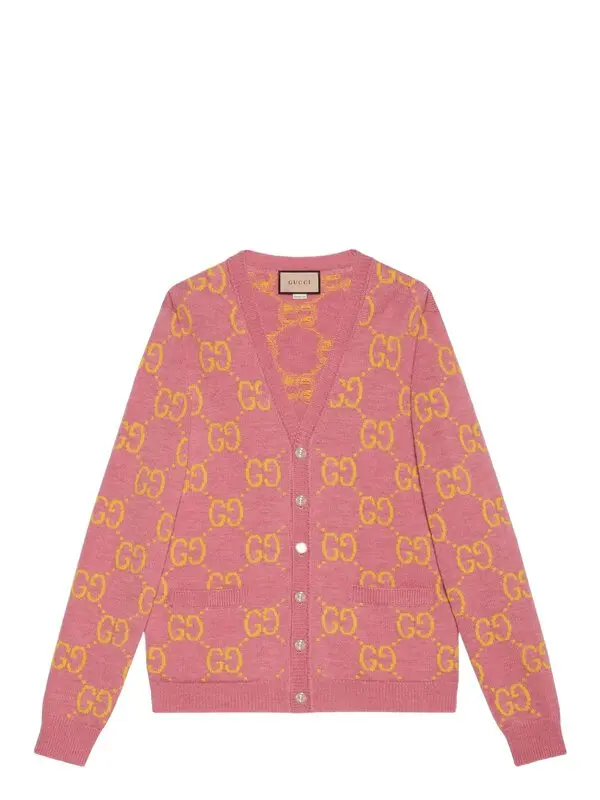 Gucci Gg Intarsia-knit Cardigan 'pink Yellow - Pink/yellow