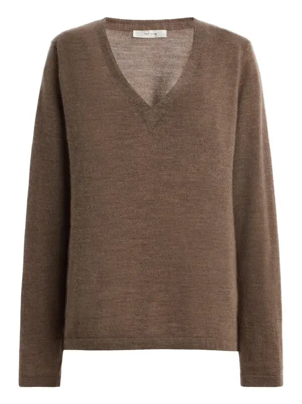 THE ROW Poesis Cashmere V-neck Top - Grey