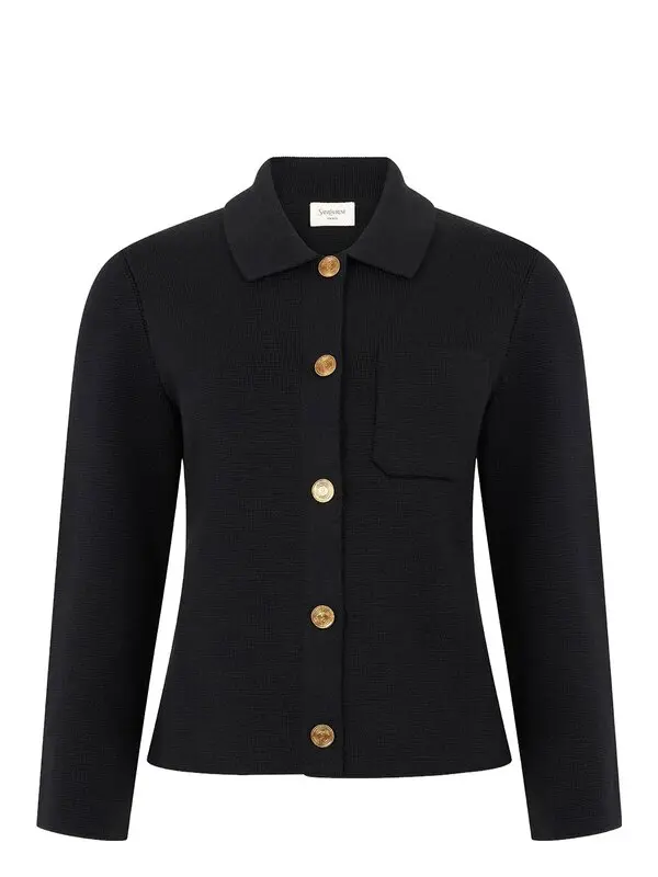 Saint Laurent Wool Polo Cardigan - Black