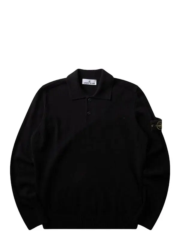 Stone Island Polo Sweater With Buttons Relaxed Fit - Black