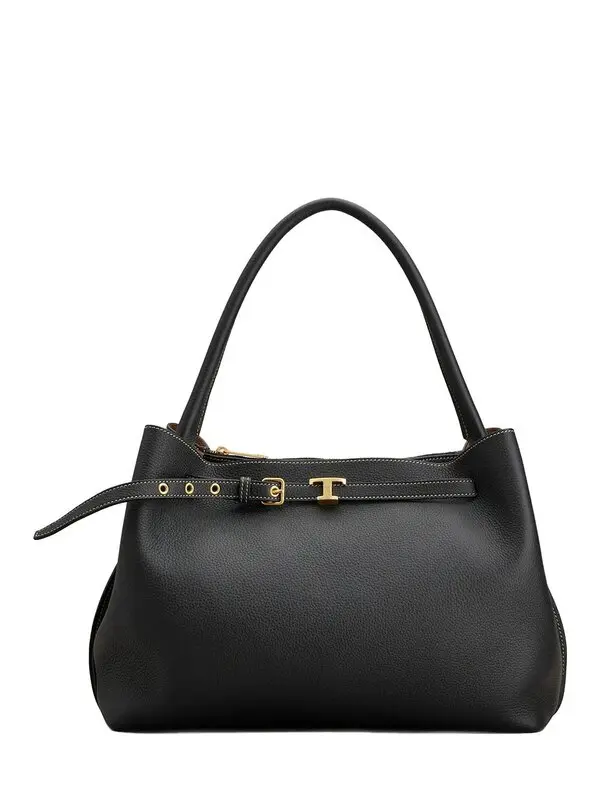 TOD`S Small T Signature Leather Hand Bag - Black