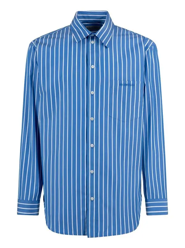 Balenciaga Striped Cotton Shirt Regular Fit - Blue