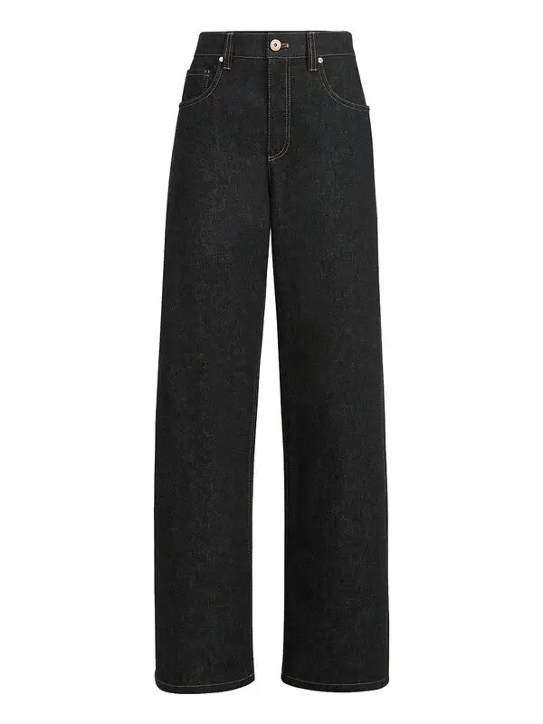 Brunello Cucinelli Loose Barrel Denim Pants - Black