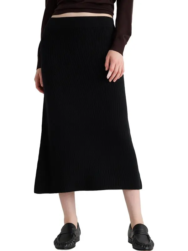 Quince Australian Merino Wool Midi Skirt - Black