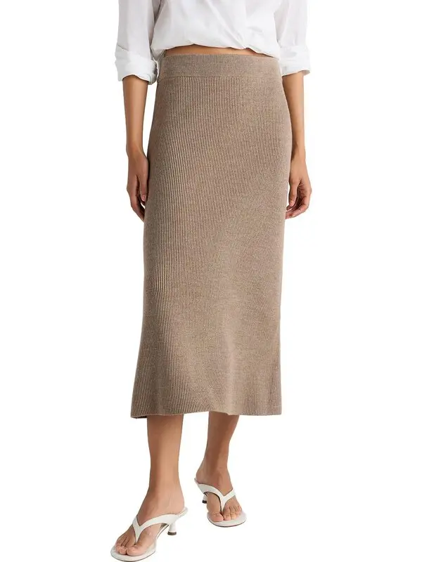 Quince Australian Merino Wool Ribbed Midi Skirt - Malted Toffee