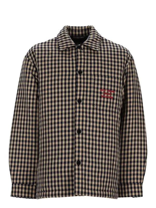 Drole De Monsieur Overshirt "slogan" In Cotone Check - Beige