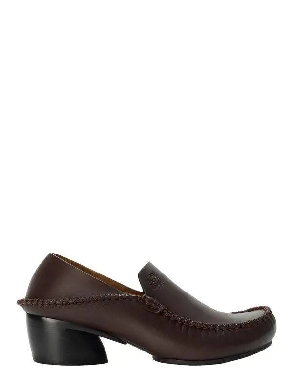 Loewe Leather Oval Heeled Loafers - Brown