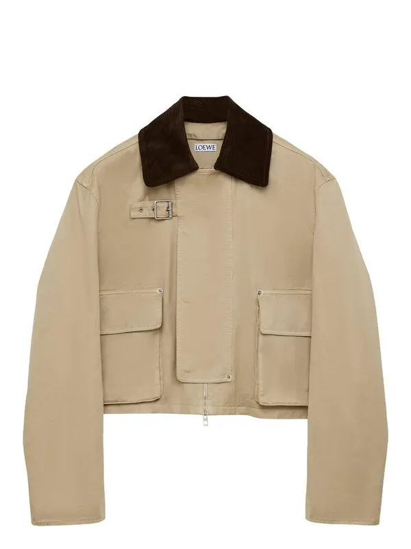 Loewe Cotton-suede Cropped Parka - Beige