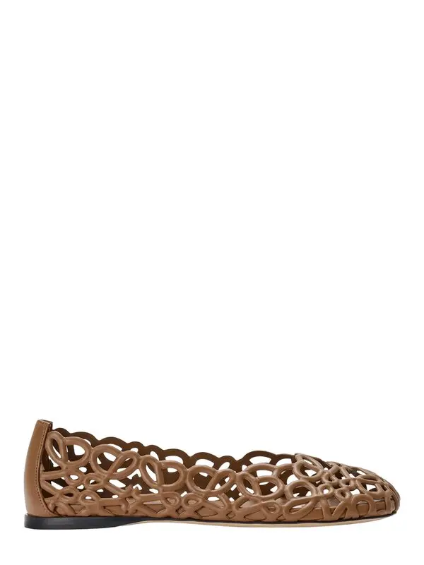 Loewe Leather Petal Anagram Ballet Flats - Brown