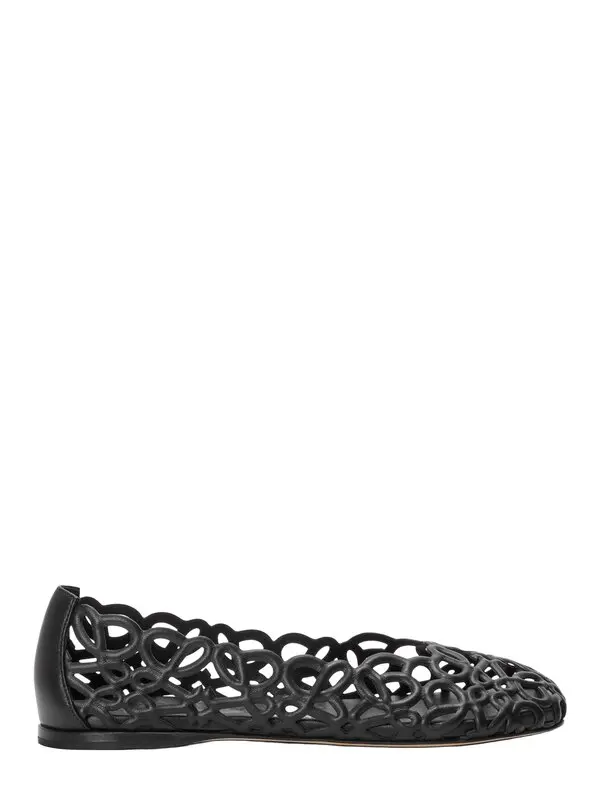 Loewe Leather Petal Anagram Ballet Flats - Black