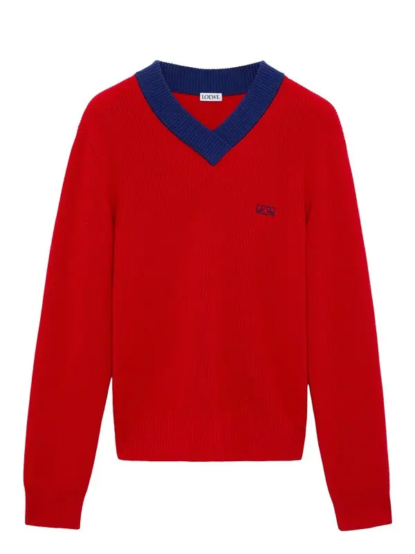 Loewe Cotton-wool V-neck Sweater - Red