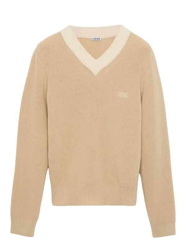 Loewe Cotton-wool V-neck Sweater - Beige