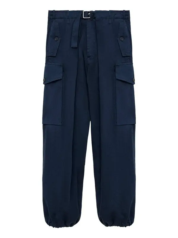 Loewe Cotton Pleated Cargo Trousers - Navy