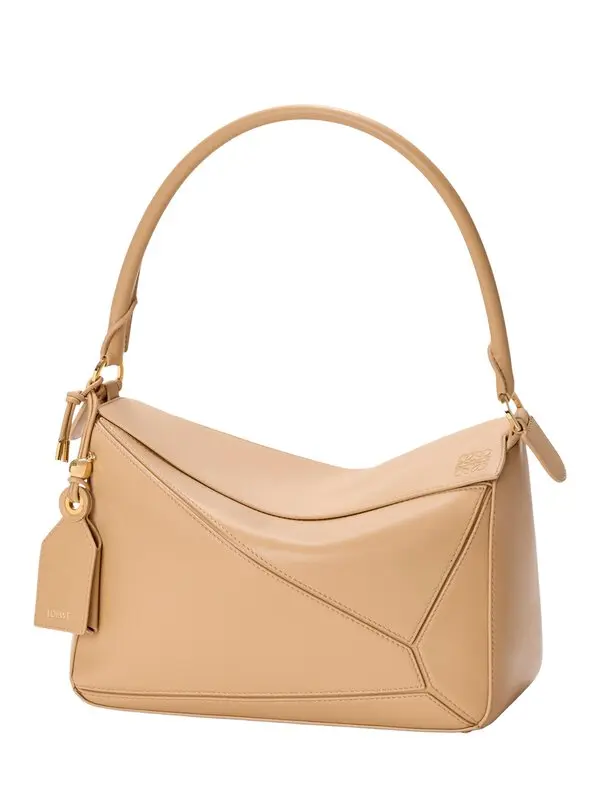 Loewe Medium Leather Featherlight Puzzle Top-handle Bag - Beige