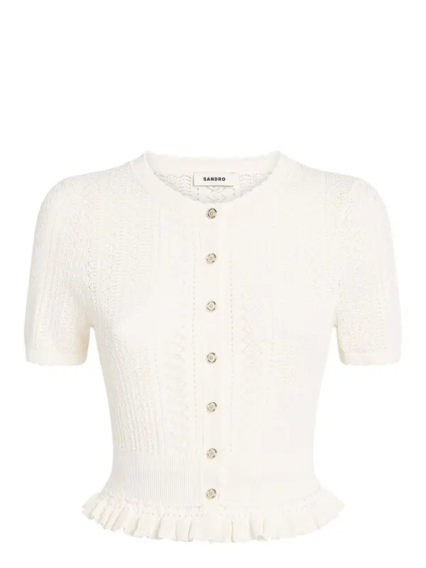 Sandro Pointelle-knit Cropped Cardigan - Beige