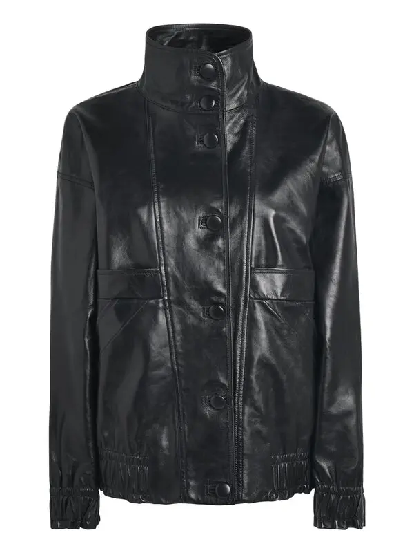 Sandro Oversized Glossy Leather Jacket - Black