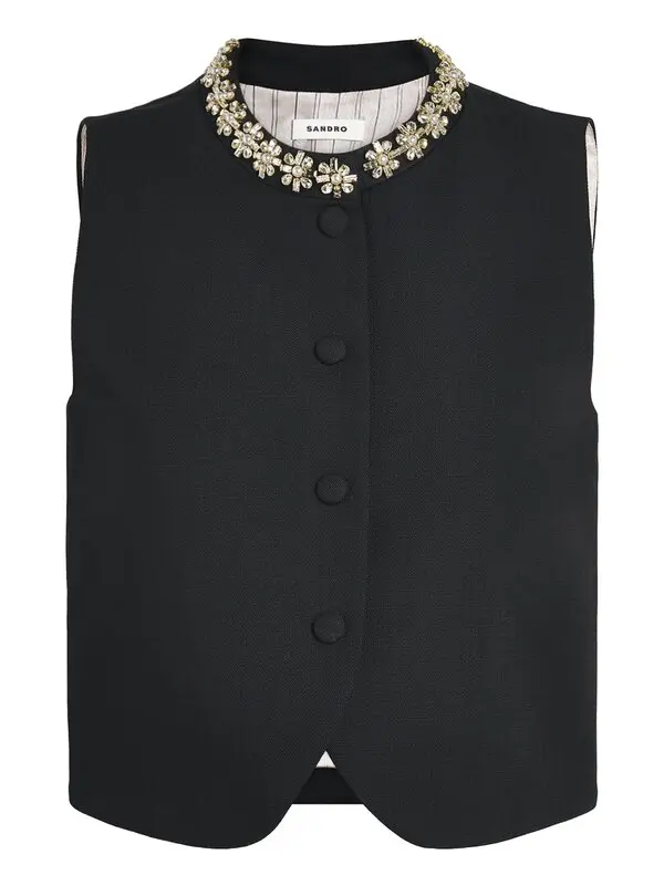 Sandro Wool Crystal-embellished Waistcoat - Black