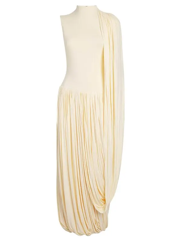 ABADIA High-neck Draped Midi Dress - Ivory